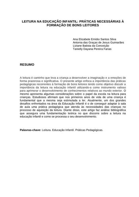 PDF LEITURA NA EDUCAÇÃO INFANTIL PRÁTICAS NECESSÁRIAS À FORMAÇÃO