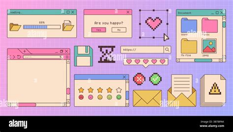Retro Style Window Browser Assets Set Cute Interface Elements From Old