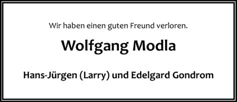Traueranzeigen Von Wolfgang Modla Nordwest Trauerde