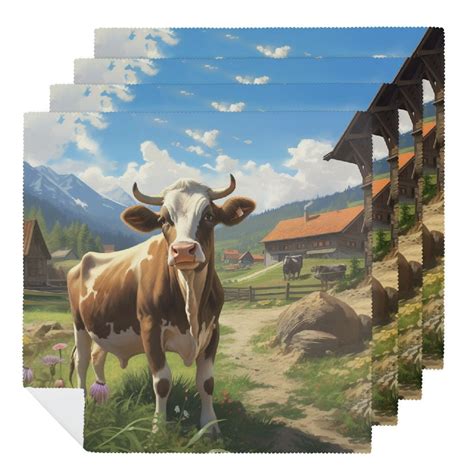 Werpe Cow With Long Horns Polyester Cloth Napkins For Farmhouse Party