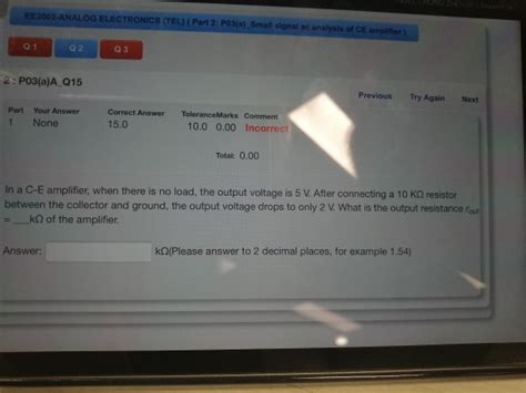 Solved EE ANALOG ELECTRONICS TEL Part P A Chegg Com