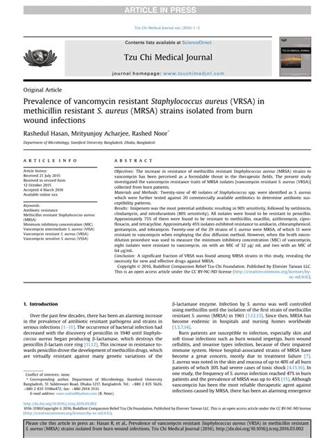 Pdf Prevalence Of Vancomycin Resistant Staphylococcus Aureus Vrsa In Methicillin Resistant S