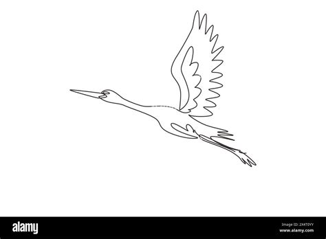 Single Continuous Line Drawing Storks Flying In Sky Bird As Symbol For
