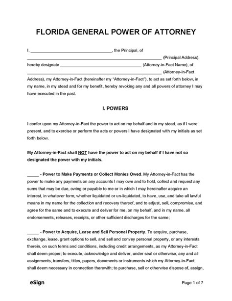Free Florida Durable Power Of Attorney Form Pdf Word