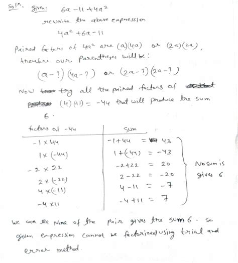 [solved] factor completely using the trial and error method 2 60 11
