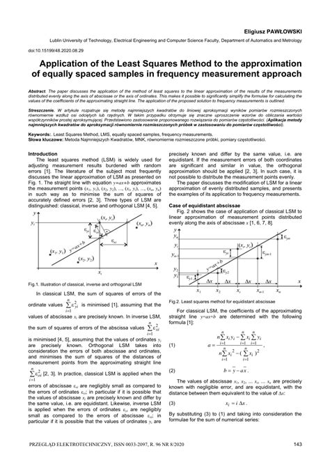 pdf application of the least squares method to the approximation of equally spaced samples in