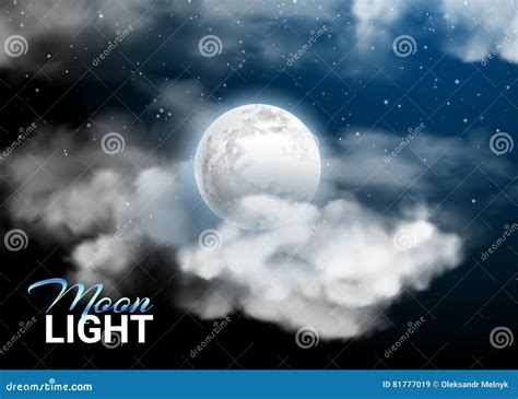 Moonlight Night Full Moon Mystical Sky Realistic Clouds And Stars