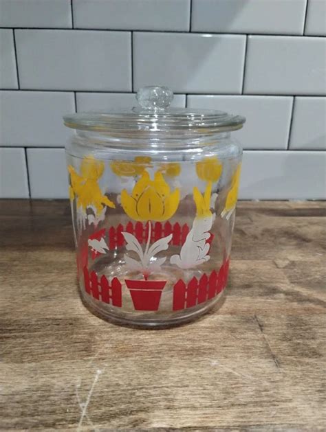 Vintage 1950s Anchor Hocking Glass Cookie Cracker Jar Bunny Lamb Duck
