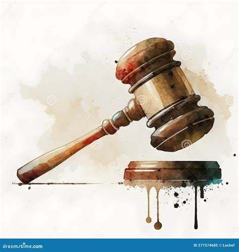 Sketch Of Judge Gavel And Hammer Digital Drawing With Watercolor Style