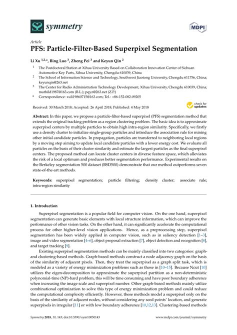 Pdf Pfs Particle Filter Based Superpixel Segmentation