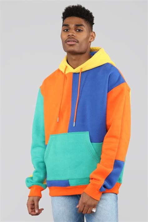 80s Color Block Hoodie Orange Combo Color Blocking Outfits Colour Blocking Fashion