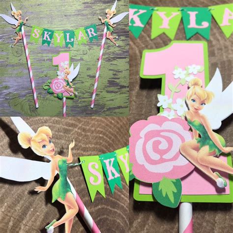 Tinkerbell Cake Bunting Topper With Floral Age Glitter Cake Topper