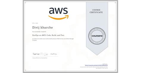 Divij Kharche On Linkedin Completion Certificate For Devops On Aws Code Build And Test