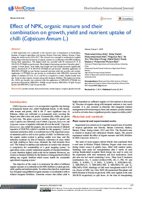 Pdf Effect Of Npk Organic Manure And Their Combination On Growth