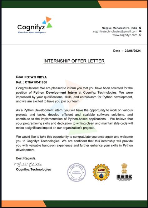 Internship Hiring Python Careeropportunity Vidya Potati