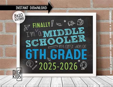1st Day Of Middle School Sign 2025 1st Day Of 6th Grade Sign Back