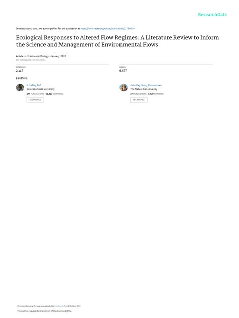 Ecological Responses To Altered Flow Regimes A Lit Pdf Ecology
