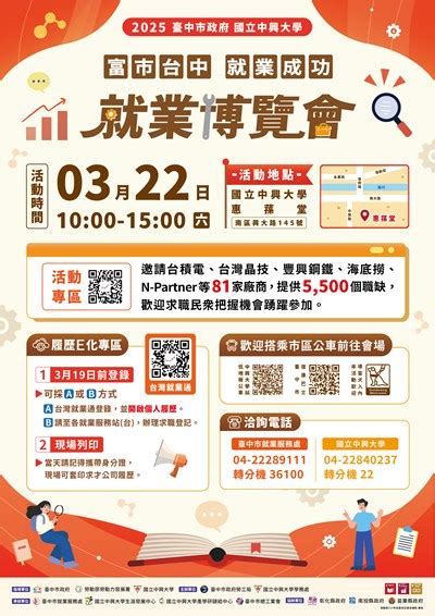 臺中市政府全球資訊網 市政新聞 起薪高達7萬元！中市勞工局就業博覽會322於中興大學登場