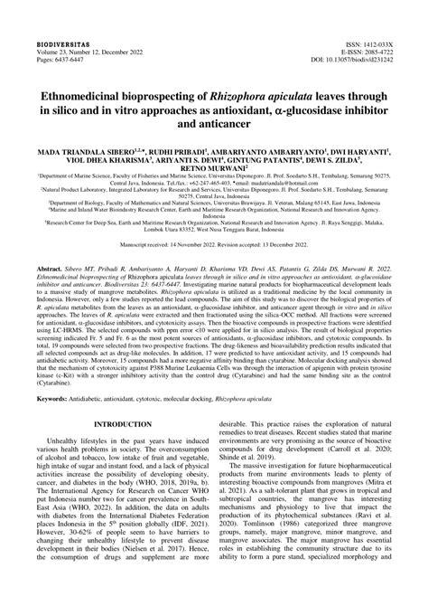 Pdf Ethnomedicinal Bioprospecting Of Rhizophora Apiculata Leaves