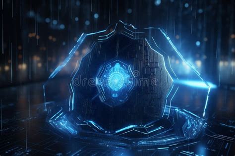 Digital Cyber Security Concept Shield On Circuit Board Background With Blue Lights Abstract