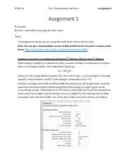 Excel Assignement 1 Pdf ENR 161 Unit 1 Engineering With Excel