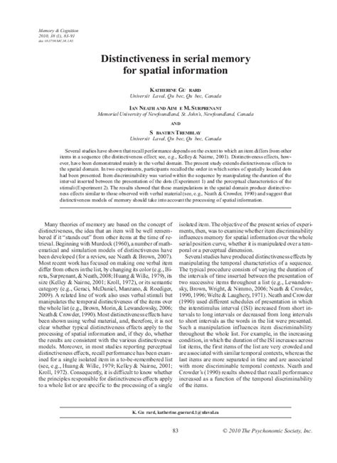 Pdf Distinctiveness In Serial Memory For Spatial Information
