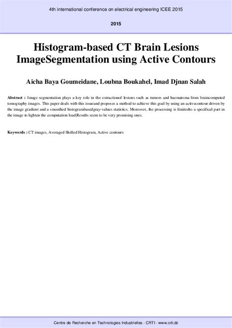 Pdf Histogram Based Ct Brain Lesions Image Segmentation Using Active Contours Aicha Baya