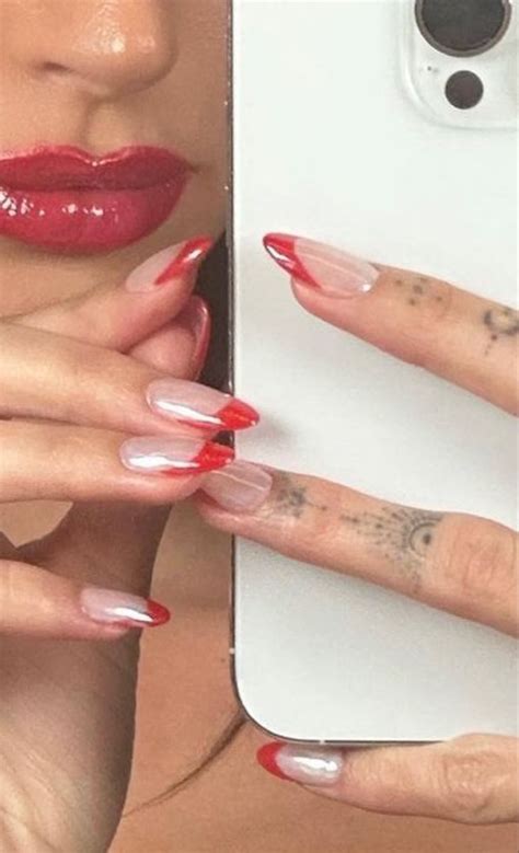 Hailey Bieber Glazed Candy Cane Nails Red Nails Acrylic Nails Valentines Day Nails