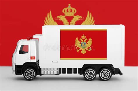 Montenegro Flag Depicted On Side Wall Of White Delivery Van Shipping