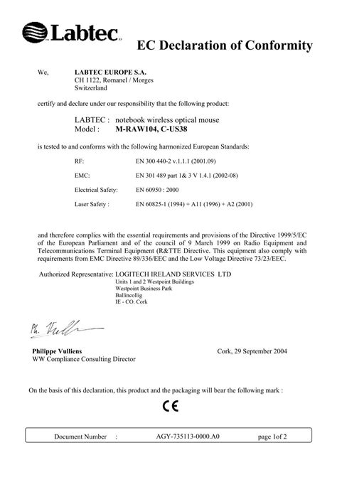 EC Declaration Of Conformity Labtec