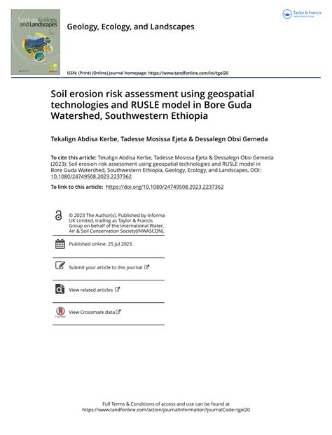 PDF Soil Erosion Risk Assessment Using Geospatial Technologies And