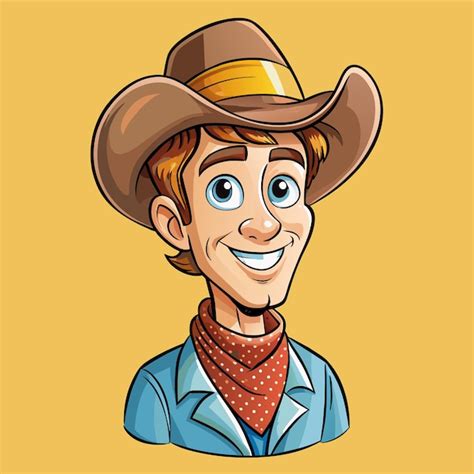 Una caricatura de un vaquero con un sombrero de vaquero en él Vector