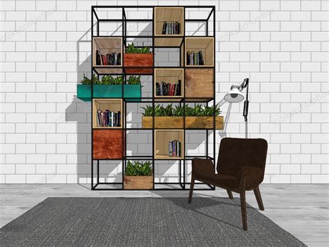 Metal Frame Bookshelf And Planter Sketchup 3d Model Skp File Download