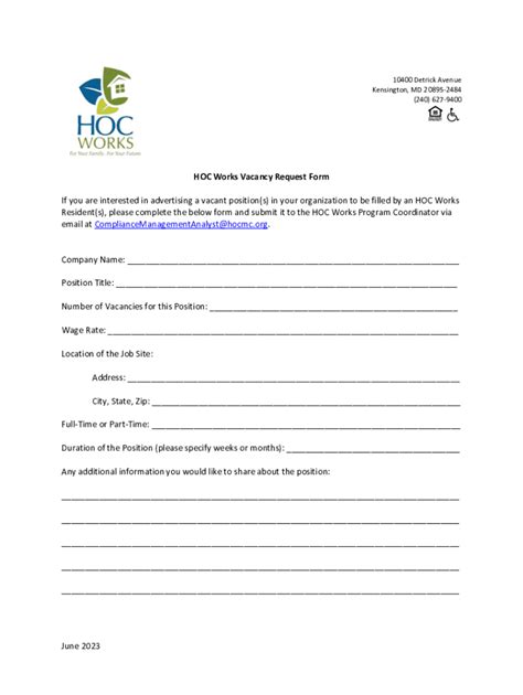Fillable Online Hoc Works Vacancy Request Form Fax Email Print Pdffiller