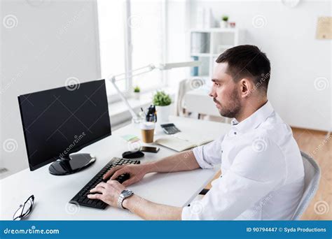 Businessman Typing On Computer Keyboard At Office Stock Image Image Of Concept Corporate