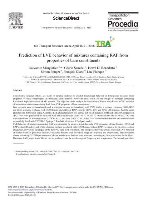 pdf prediction of lve behavior of mixtures containing rap from