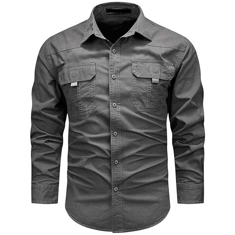 Chuchudonren Mens Long Sleeve Summer Blouse Collared Cotton Solid Plus