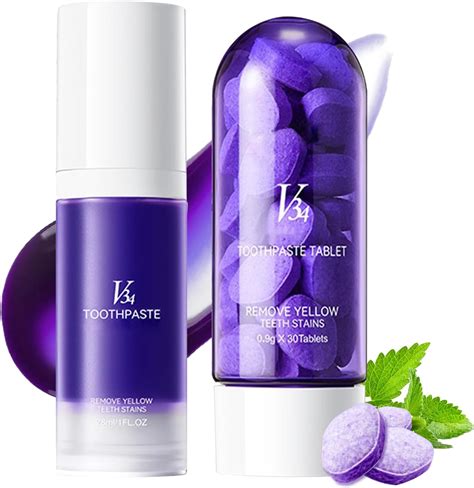 Purple Toothpaste And 30pcs Toothpaste Tablets Kit Deep Cleaning Purple Colour