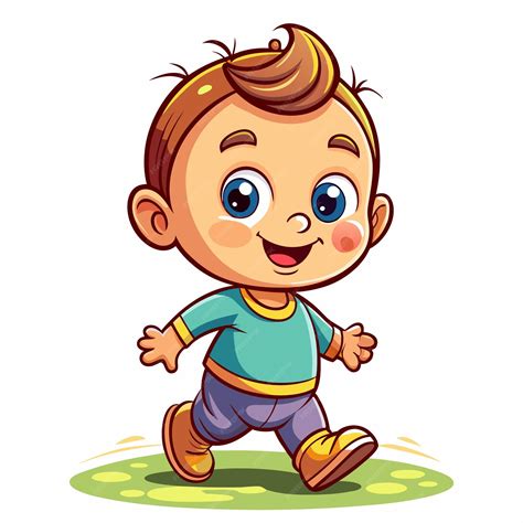 Lindo Dibujo Animado De Un Niño Feliz Caminando Vector Premium