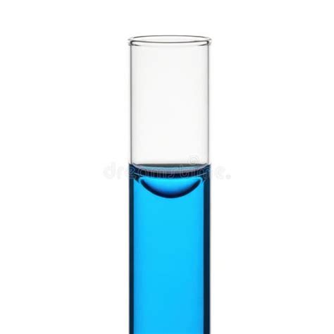 Clear Glass Test Tube Filled With Vibrant Blue Liquid Showing Meniscus