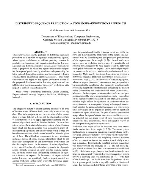 Pdf Distributed Sequence Prediction A Consensusinnovations Approach
