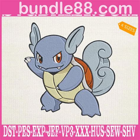 Wartortle Pokemon Embroidery Design August 2024