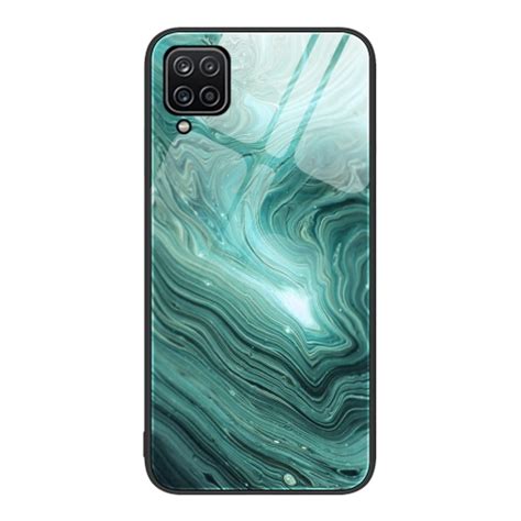 For Samsung Galaxy A12 5g Marble Pattern Glass Protective Phone Case Water Waves