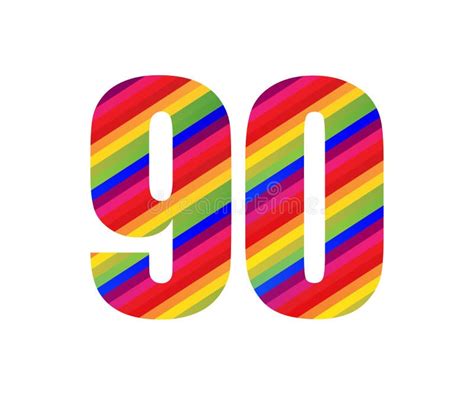 90 Number Rainbow Style Numeral Digit Colorful Number Vector