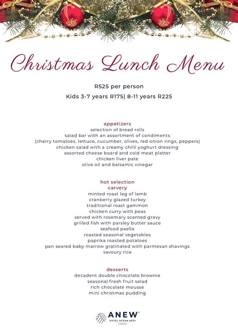 Christmas Lunch Hotel Specials Anew Hotel Ocean Reef