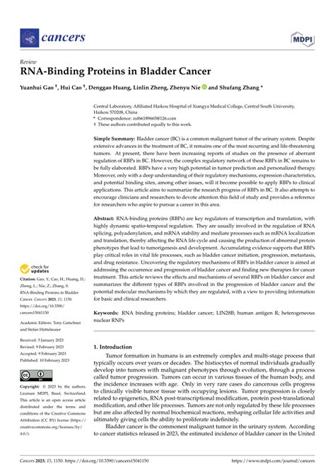 Pdf Rna Binding Proteins In Bladder Cancer