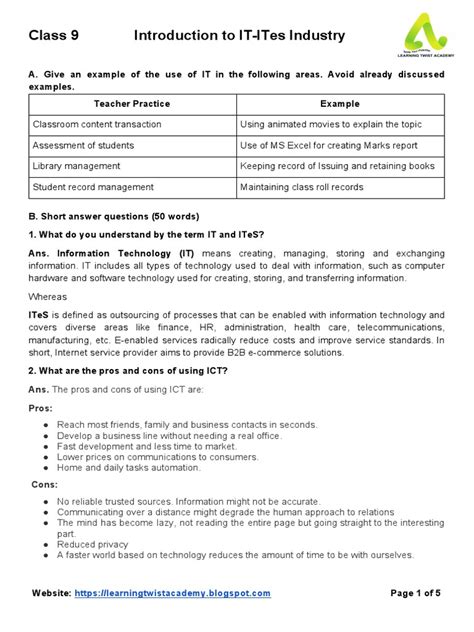 Chapter Introduction To It Ites Industry Class 9 Pdf Ct Scan