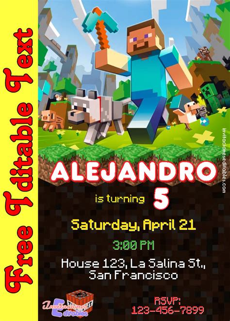 Minecraft Birthday Invitations Download