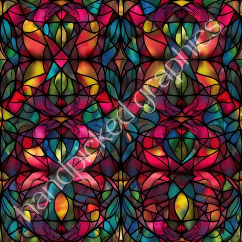 Stained Glass Seamless Patterns Colorful Abstract Digital Etsy