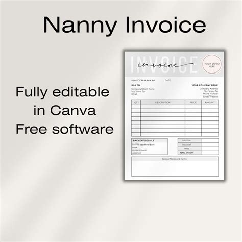 Nanny Invoice Template Nanny Editable Template Printable Order Form